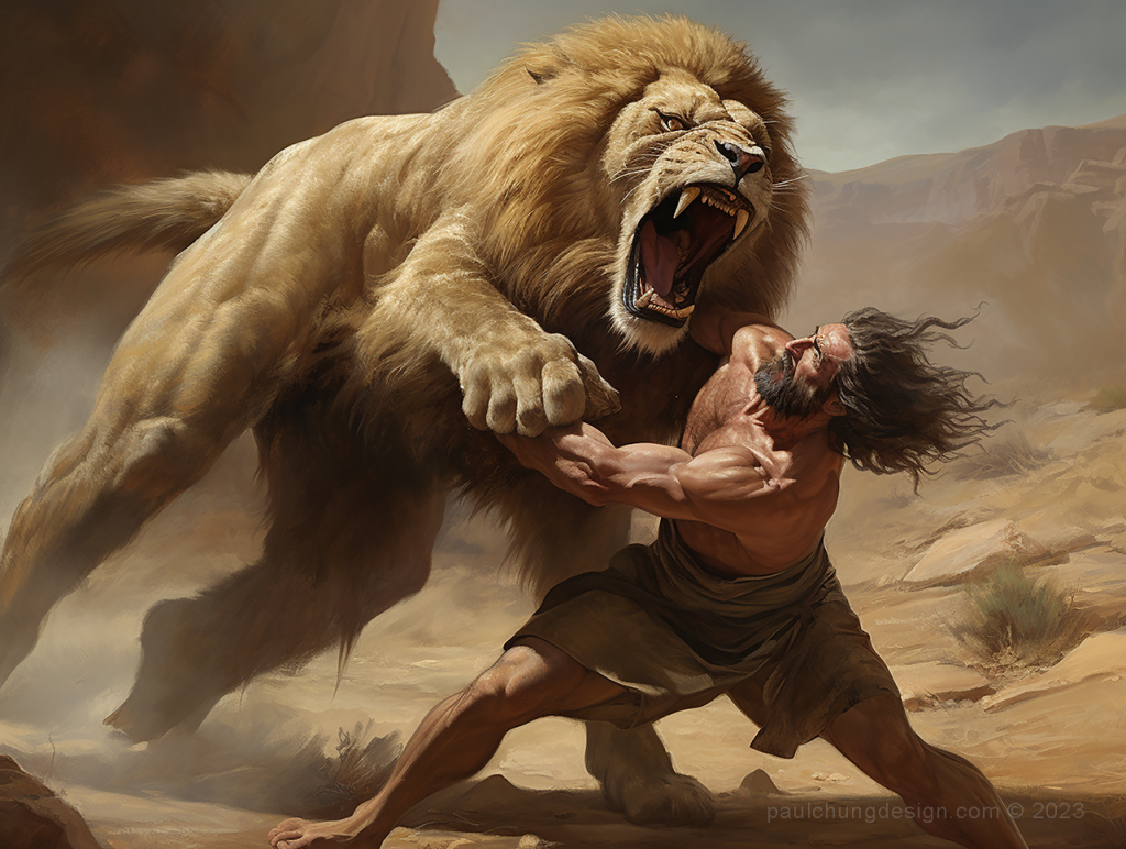 Samson Wrestling a Lion 3 Pack - Paul Chung Design